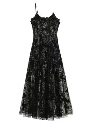QUETSCHE Floral-jacquard Tulle-overlay Dress - Black