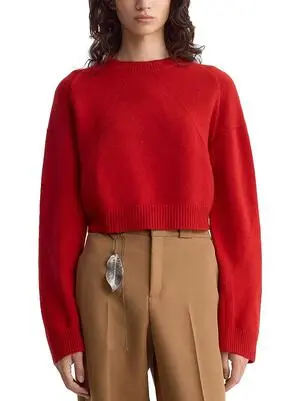 FFORME Marcela Wool & Cashmere Cropped Crewneck Sweater Red