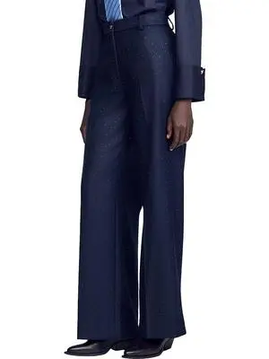 Sandro Ellington Wool Rhinestone Straight Leg Pants - Navy Blue