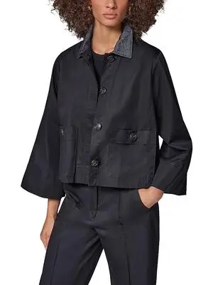 DONNA KARAN WEEKEND Cotton Twill Bell Sleeve Trapeze Jacket - Black