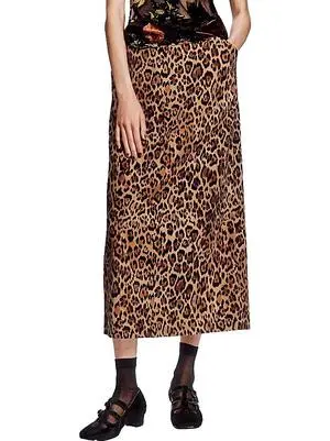 Anna Sui Leopard Denim Skirt - Honey Multi