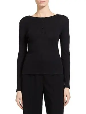 Theory Long Sleeve Henley Top - Black