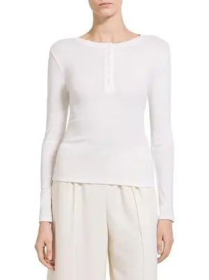 Theory Long Sleeve Henley Top - Ivory
