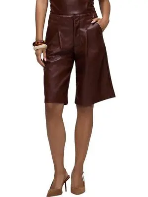 Hudson Jeans Faux Leather Pleated Trouser Shorts - Chicory Coffee