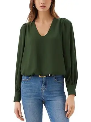 Karen Kane V Neck Puff Sleeve Top - Pine