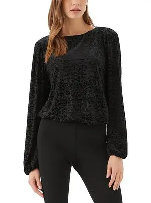 Karen Kane Velvet Burnout Boat Neck Top - Black