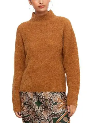 Karen Kane Mock Neck Boucle Knit Sweater - Camel