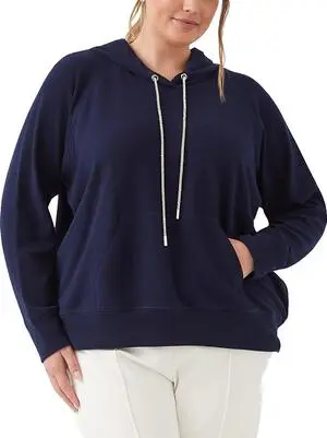 Karen Kane Rhinestone Drawstring Hoodie Sweatshirt - Navy