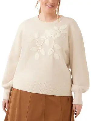Karen Kane Embroidered Blouson Sleeve Sweater - Sand