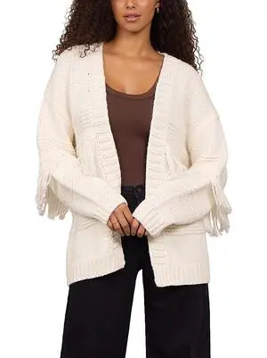 Vintage Havana Cable Knit Fringe Cardigan - Ivory