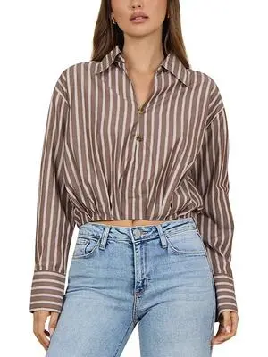 VINTAGE HAVANA Cotton Blend Elastic Hem Blouse
