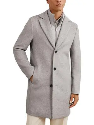 REISS Gable Removable Gilet Single Breast Overcoat - Soft Grey