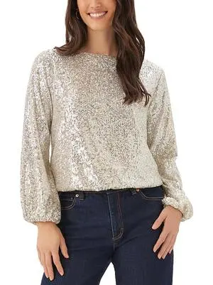 Karen Kane Petite Sequin Boat Neck Blouson Sleeve Top - Champagne