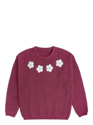 SWEET WINK Floral Applique Sweater - Berry