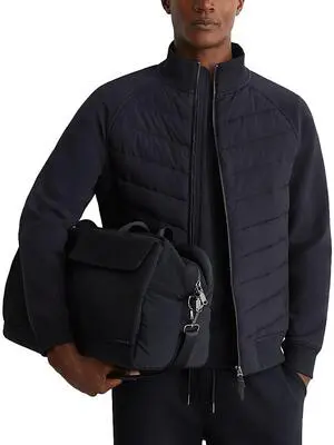 REISS Calvorn Stand Collar Zip Interlock Quilted Jacket - Navy