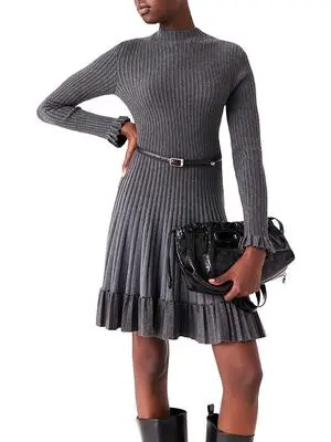 Maje Ritalia Gradient Ribbed Knit Dress - Grey