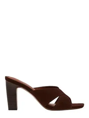REISS Rochelle Suede Crossover Mules - Chocolate