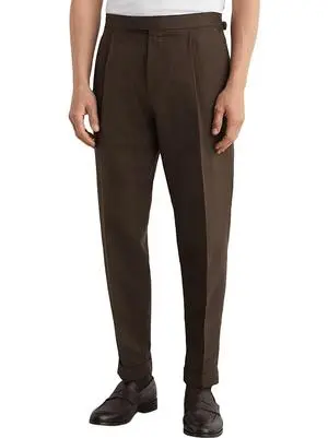 REISS Tapered Fit Buckle Adjuster Trousers Chocolate