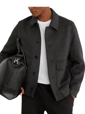 REISS Deluca Chocolate Brown Point Collar Button Jacket - Charcoal Grey
