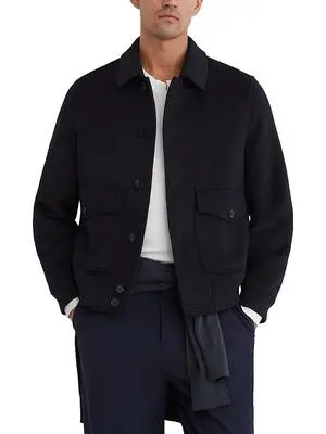 REISS Deluca Chocolate Brown Point Collar Button Jacket - Navy