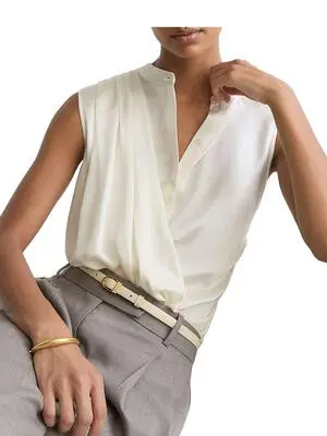 REISS Gia Silk Draped Sleeveless Blouse - Ivory