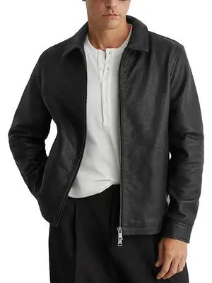 REISS Ortega Leather Jacket - Black