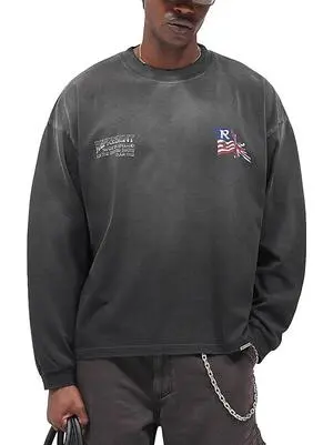 REPRESENT Eagle Flag Cotton Logo Graphic Crewneck Shirt - Black