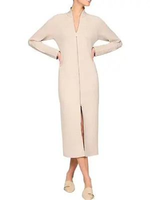 Spanx Airessentials Pintuck Zip Front Maxi Dress - Bone Heather