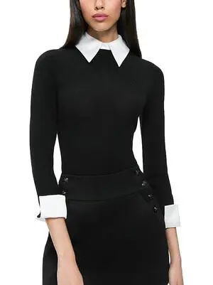 Alice + Olivia Porla Wool Stretch Collared Sweater - Black