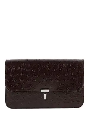 TOTEME T-lock Ostrich Embossed Leather Crossbody Bag - Bordeaux