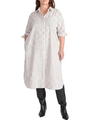 Universal Standard Plus Odeon Stretch Poplin Shirtdress - White Windowpane Check