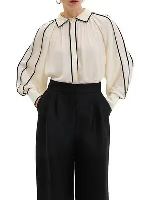MALINA Bea Contrast Edge Chiffon Blouse - Vanilla