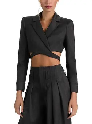 Alice + Olivia Leone Wool Stretch Wrap Blazer - Charc