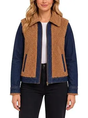 LIVERPOOL Faux Fur Trim Denim Jacket - Cinder Bloom