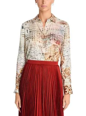 Elie Tahari Madeline Printed Button Front Blouse - Dream Map