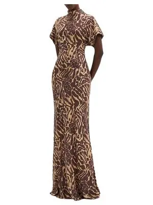 MALINA Alivia Short Sleeve Satin Maxi Dress - Savannah