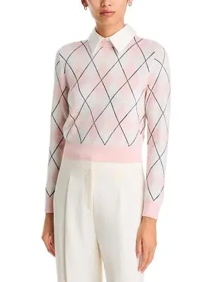 Alice + Olivia Carolann Wool Blend Collared Sweater Blush Multi