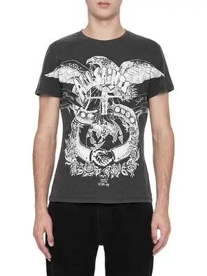 ALLSAINTS Eagle Emblem Cotton Crewneck Logo T-shirt - Washed Black