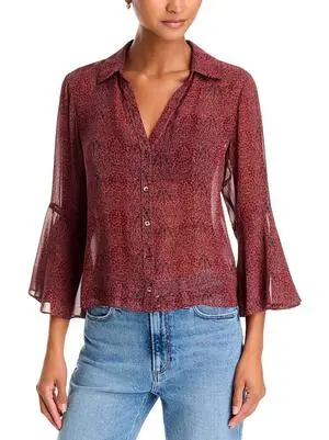 Paige Jasmeet Silk Bell Sleeve Blouse - Garnet Multi