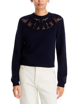 FRAME Wool & Cashmere Gathered Lace Sweater - Navy