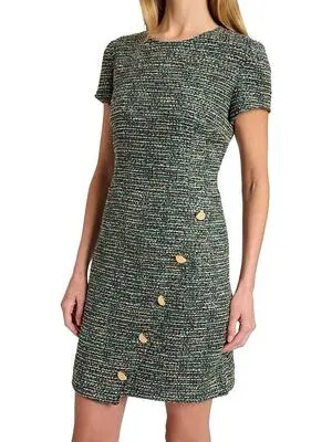 Santorelli Loni Short Sleeve A-line Dress In Luxury Tweed - Evergreen