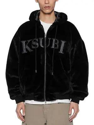 Ksubi Walkout Faux Fur Hood Logo Drawstring Jacket - Black
