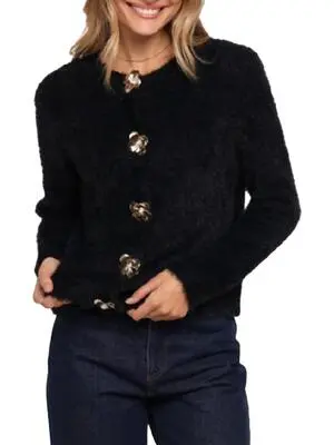 PETAL AND PUP Donna Flower Button Cardigan - Black