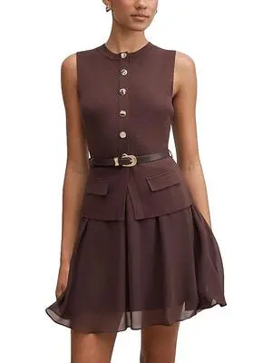 EVER NEW Belle Woven Mix Mini Dress - Chocolate