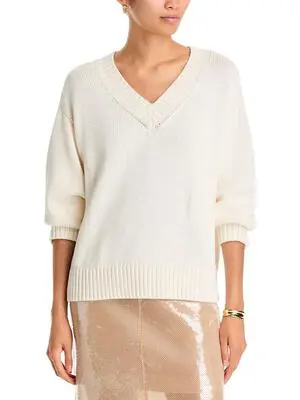 L'Agence Paxton Cotton V-neck Sweater - Ivory