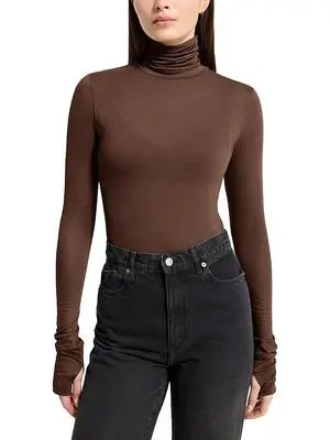 MARCELLA Eloise Sheer Turtleneck Top Espresso