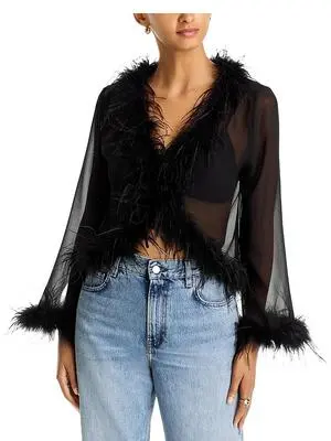 LUCY PARIS Bonnie Feather Trim Sheer Top