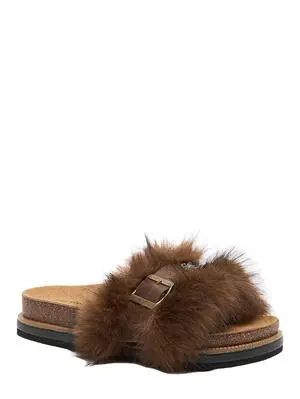 Free People Frankie Faux Fur Slide Sandals - Brown
