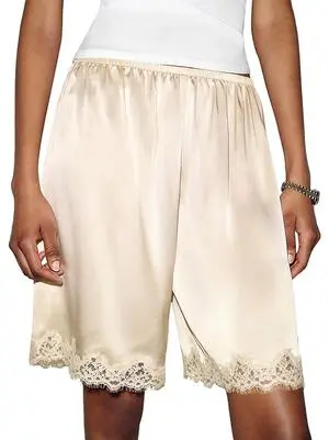 REFORMATION Clara Silk Bermuda Shorts - Almond