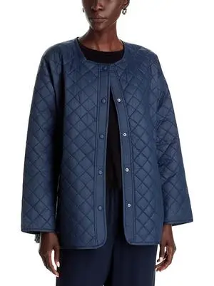 Eileen Fisher Nylon Round Neck Quilted Short Coat - Maritime